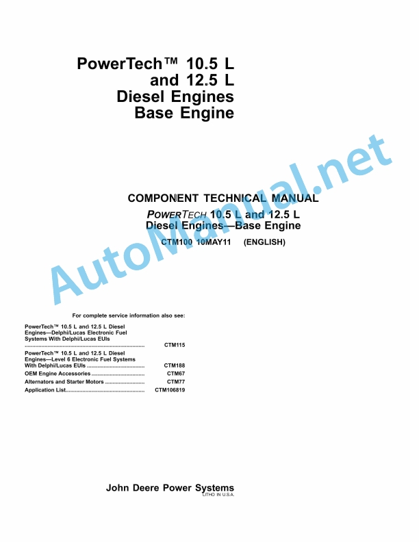 John Deere PowerTech M 10.5 L and 12.5 L Diesel Engines COMPONENT ...